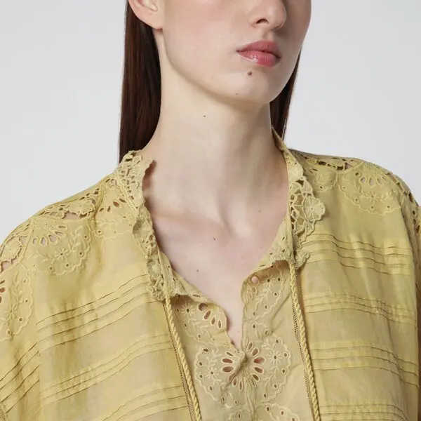 Isabel Marant Étoile Ochre Cotton Blouse With Floral Lace