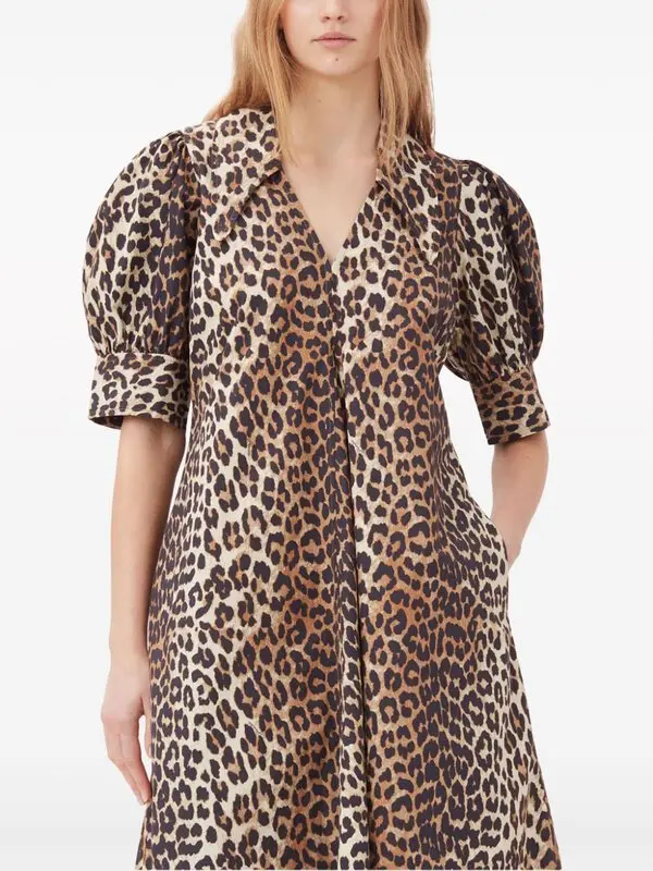 GANNI Leopard Print Organic Cotton Maxi Dress - Multicolor