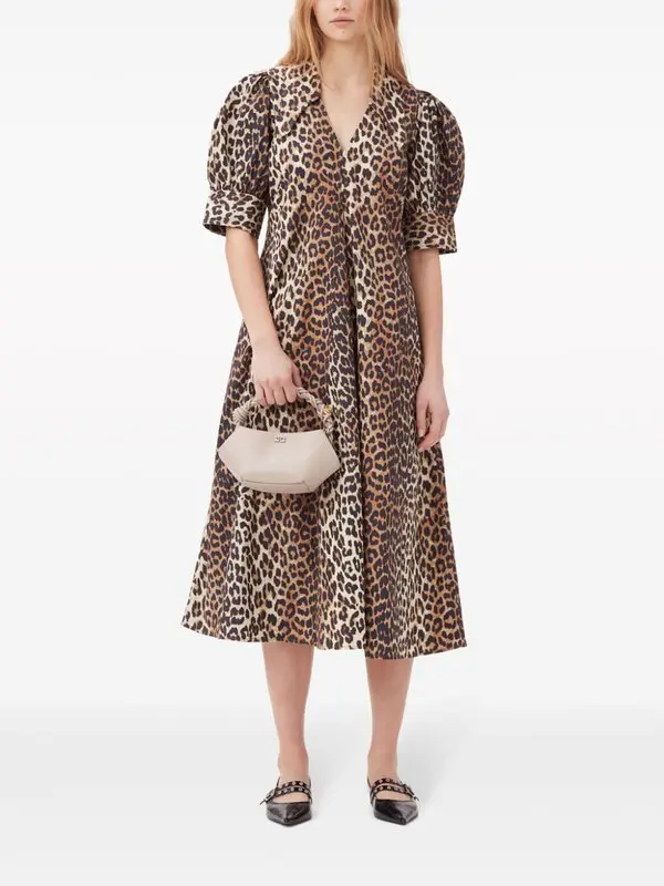 GANNI Leopard Print Organic Cotton Maxi Dress - Multicolor