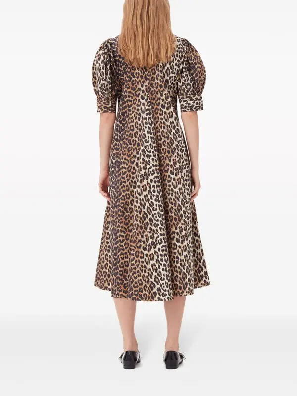 GANNI Leopard Print Organic Cotton Maxi Dress - Multicolor