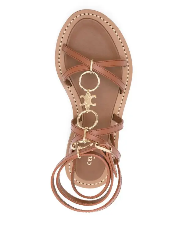 Celine Olympia Leather Sandals With Gold-tone Chain Detail