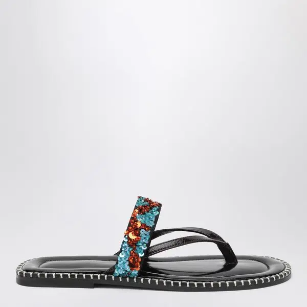 Dries Van Noten Black Sequin Embellished Thong Sandals - Blue