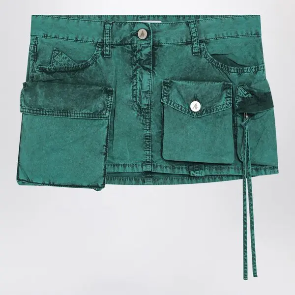 Attico Cotton Denim Cargo Miniskirt - Green