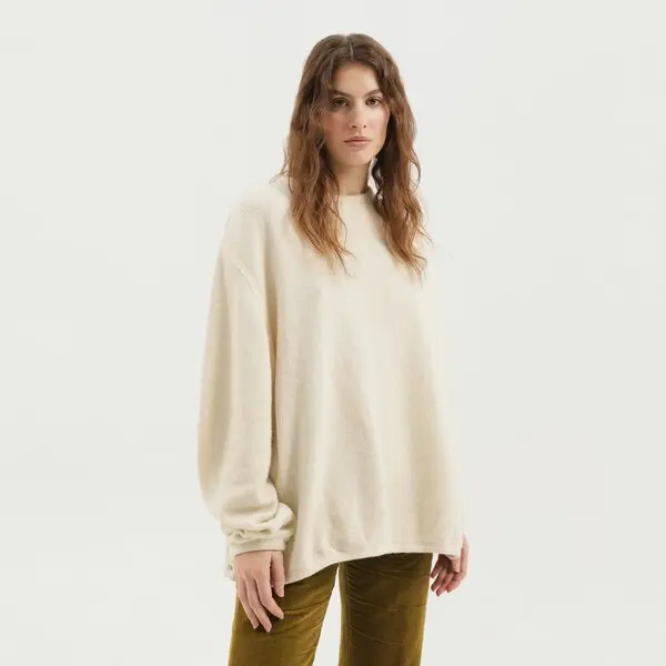 1989 STUDIO Ribbed Sweater With Side Slits And Press Buttons - White