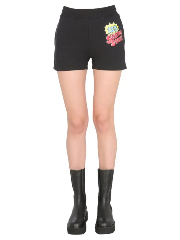Moschino Graphic Print Sweat Shorts - Black