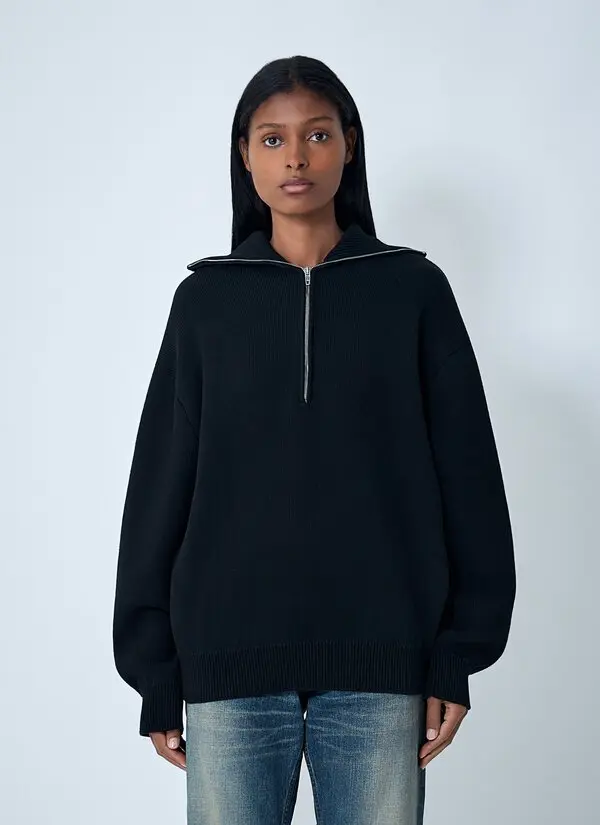 Balenciaga Quarter Zip Technical Fabrication Blend Sweater - Black