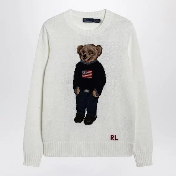 Polo Ralph Lauren Crew Neck Cotton Linen Blend Sweater - White