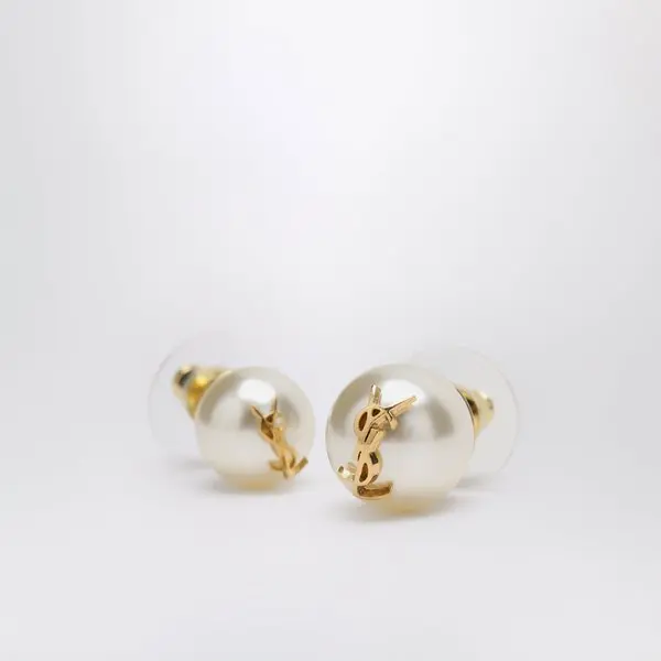 Saint Laurent Asymmetrical Earrings With Pearl And Cassandre Logo