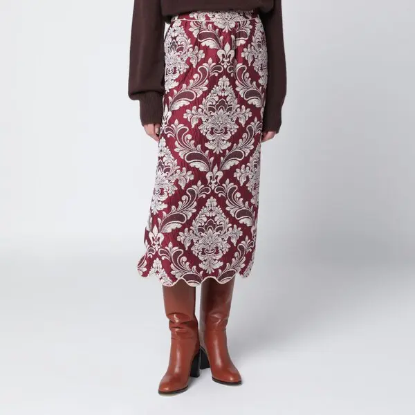 Farm Rio Jacquard Midi Skirt - Red
