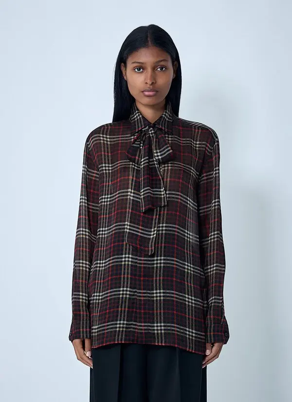 Saint Laurent Tartan Silk Cassandre Shirt - Gray