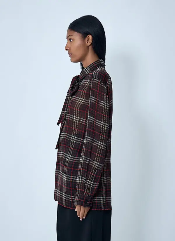 Saint Laurent Tartan Silk Cassandre Shirt - Gray