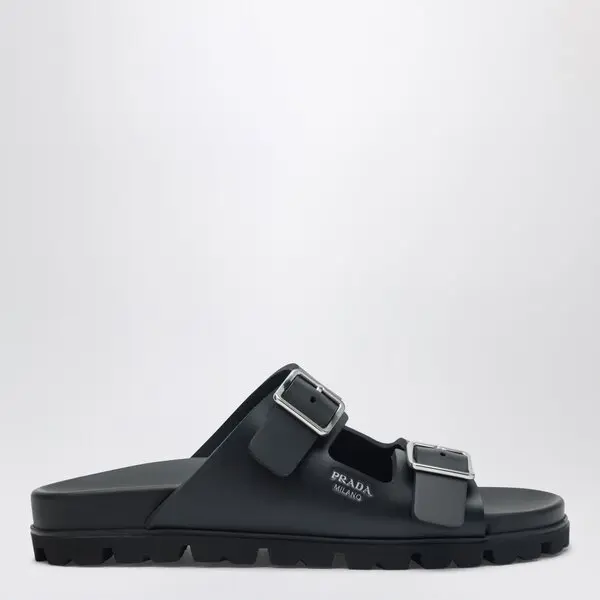 Prada Leather Double Buckle Slider Sandals