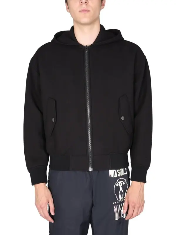 Moschino Zip-up Hooded Jacket With Logo - Black