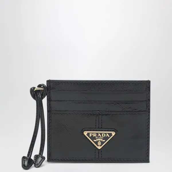 Prada Leather Card Holder With Triangle Logo - Black