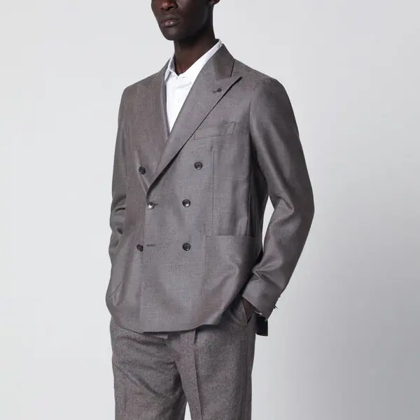 Tagliatore Grey Silk And Wool Double-breasted Jacket - Gray