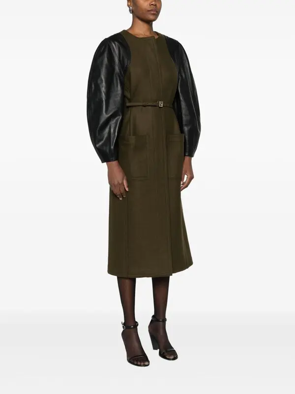 Fendi Wool Coat With Leather Sleeves