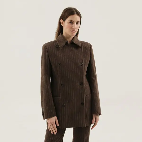 1989 STUDIO Double-breasted Pinstripe Wool Blazer - Brown