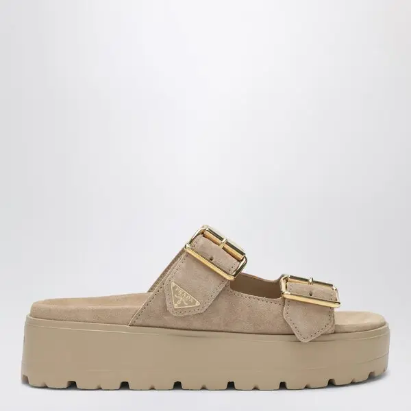 Prada Suede Platform Sandals - Cream