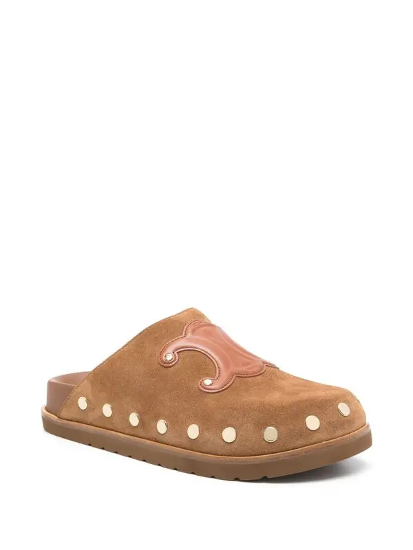 Celine Suede Leather Slippers With Stud Embellishment