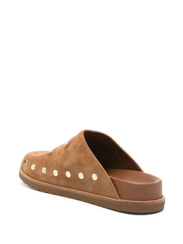 Celine Suede Leather Slippers With Stud Embellishment