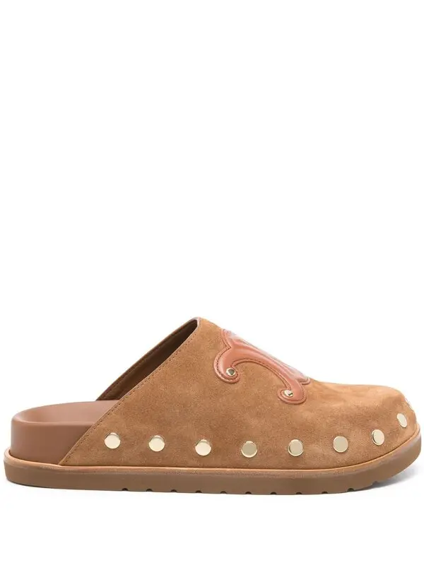Celine Suede Leather Slippers With Stud Embellishment
