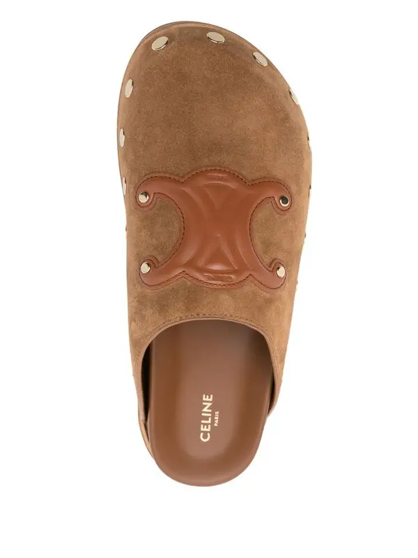 Celine Suede Leather Slippers With Stud Embellishment
