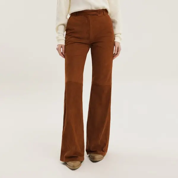 1989 STUDIO Corduroy Flared Leather Pants - Brown