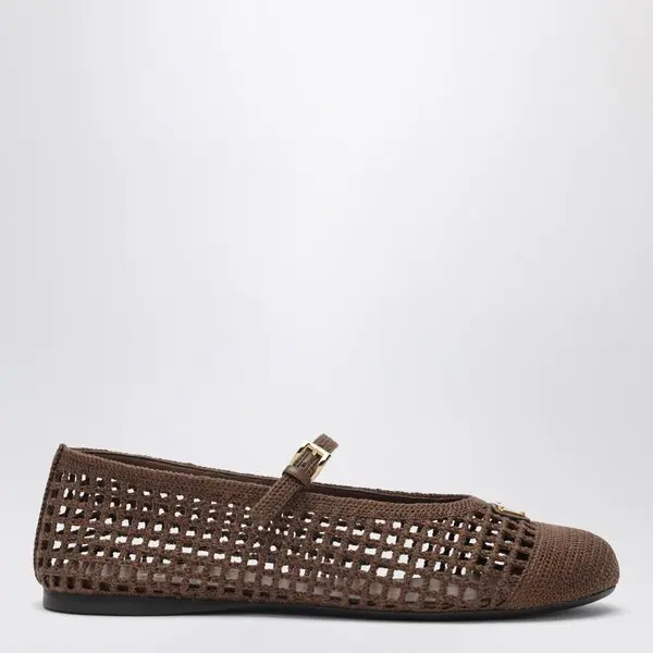 Prada Cocoa Crochet Knit Ballerina Flats - Brown