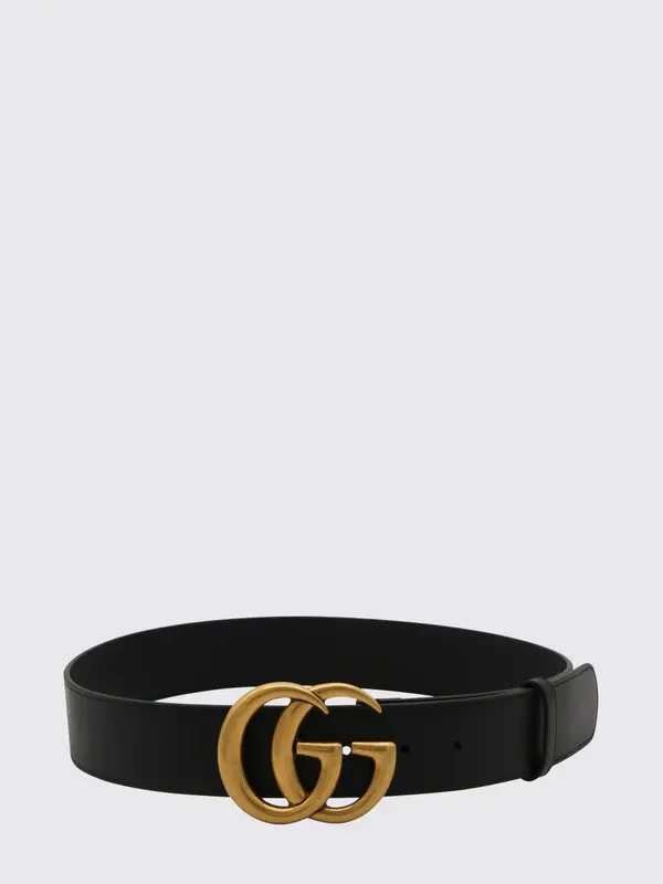Gucci Calfskin Belt With Gold Tone Gg Buckle - Black