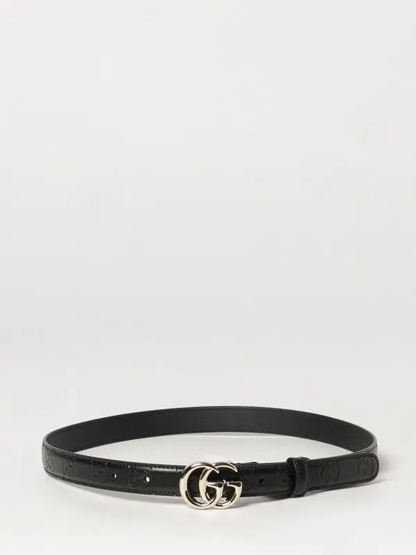 Gucci Calfskin Belt With Gold Tone Gg Buckle - Black