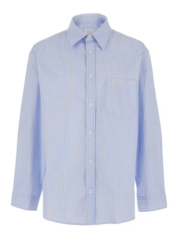 A.p.c. Light Blue Long-sleeved Shirt With Classic Collar And Striped Motif In Cotton For - Multicolor