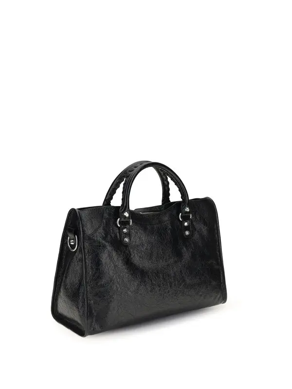 Balenciaga Le City Medium Handbag With Braided Handles And Knotted Zipper Pulls - Black