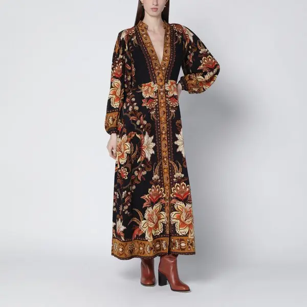 Farm Rio Majestic Garden" Floral Print Maxi Dress - Black