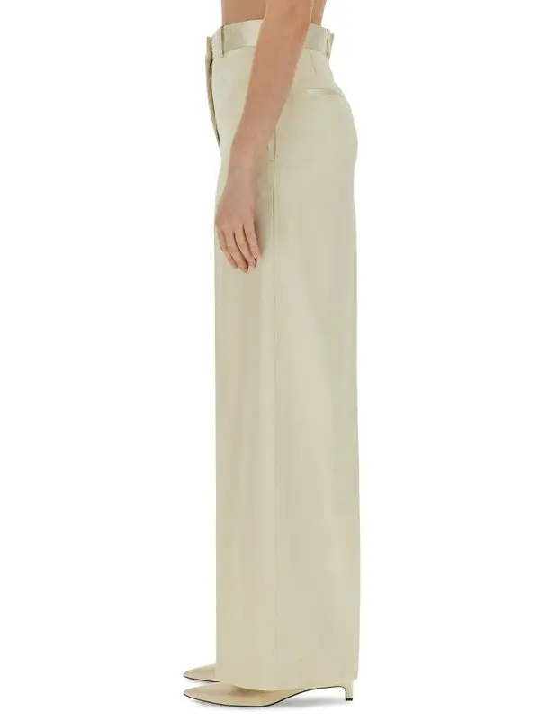 JIL SANDER Tailored Viscose Silk Blend Pants - Cream