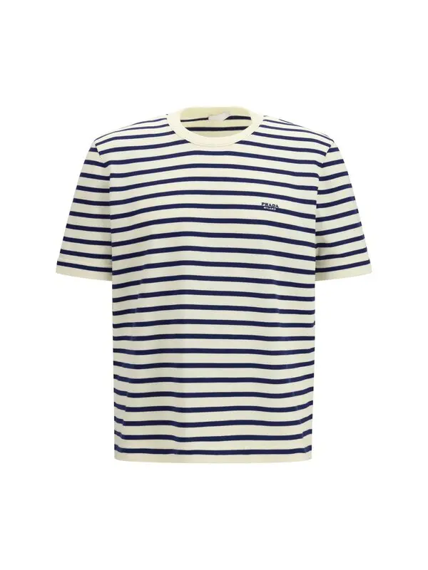 Prada Short-sleeve Striped Cotton Sweater