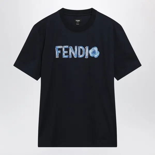 Fendi Navy T-shirt With Embroidered Logo