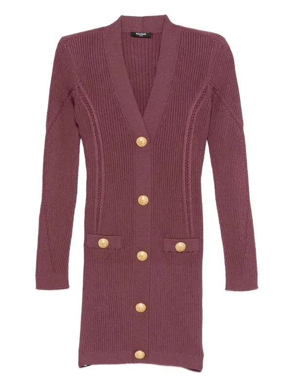 Balmain V-neck Buttoned Knit Dress