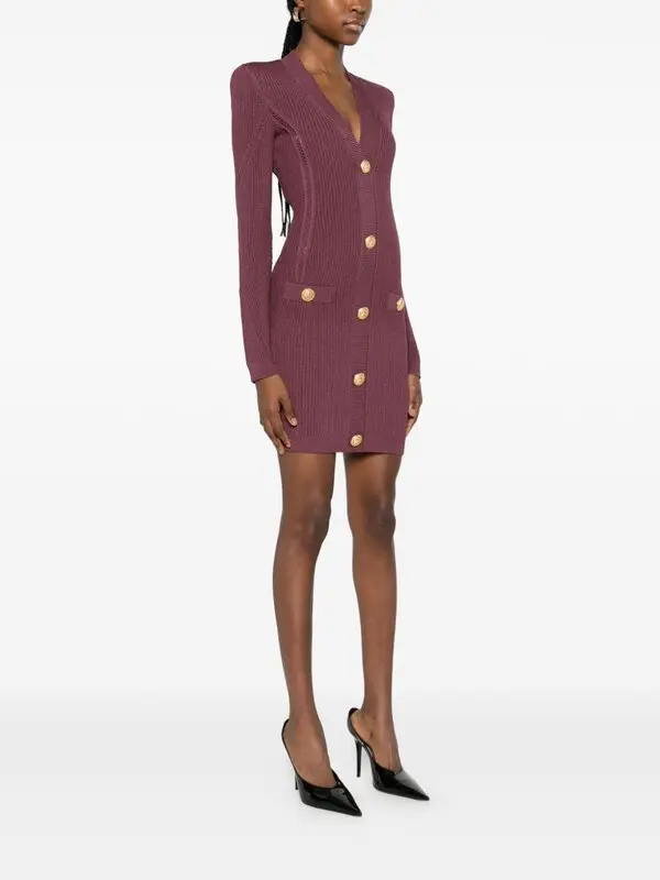 Balmain V-neck Buttoned Knit Dress