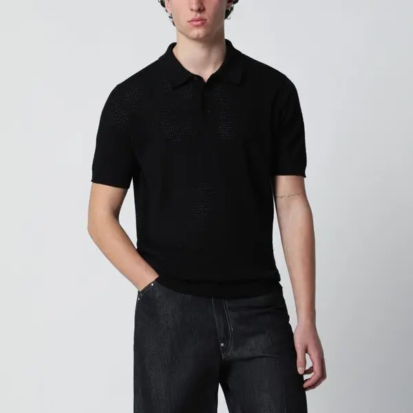 ROBERTO COLLINA Openwork Cotton Polo - Black