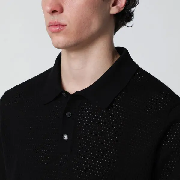 ROBERTO COLLINA Openwork Cotton Polo - Black