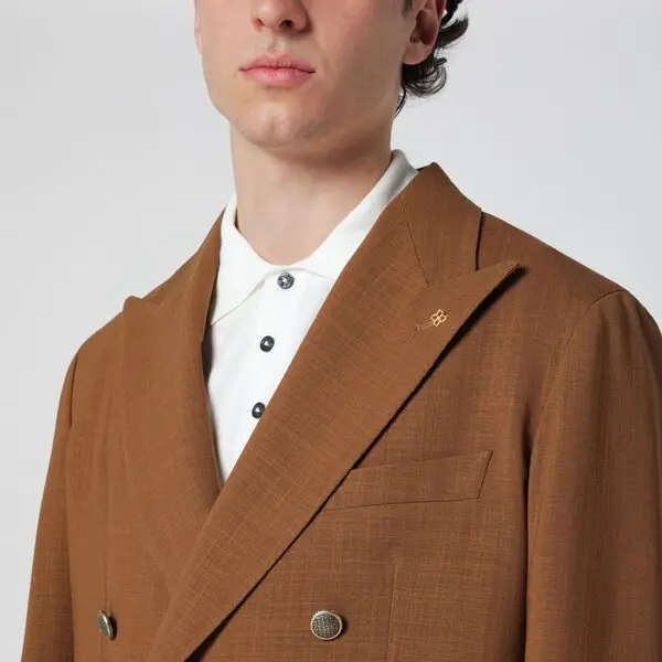 Tagliatore Caramel Double-breasted Wool Jacket - Brown