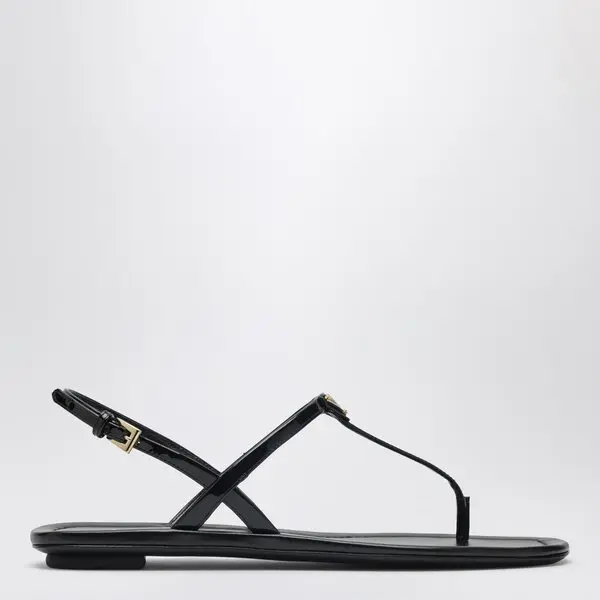 Prada Patent Leather Thong Sandal With Enamelled Triangle Logo - Black
