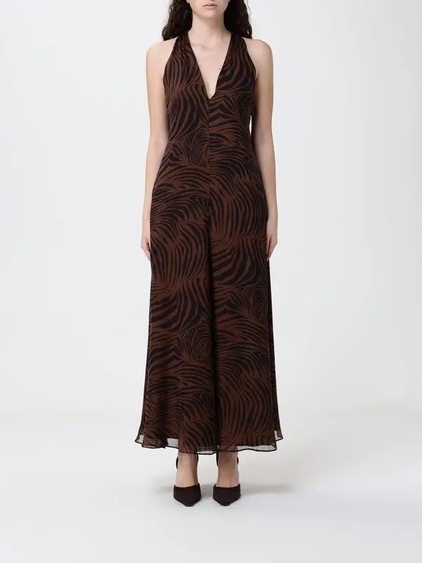 Max Mara Zebra Print Halterneck Maxi Dress - Brown