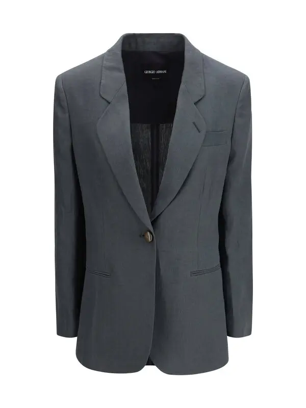 Giorgio Armani Single-breasted Linen Jacket With Peak Lapels - Gray
