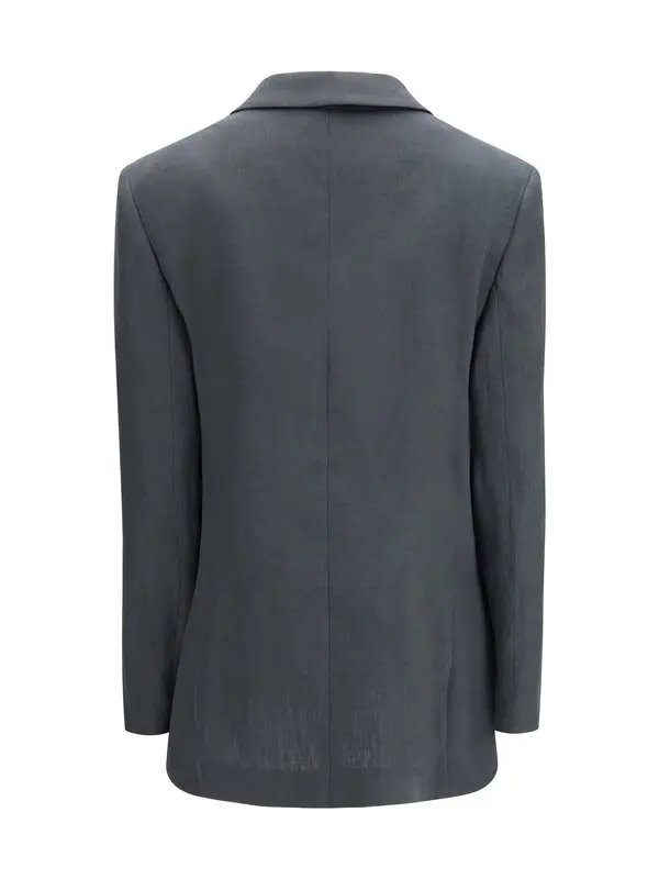 Giorgio Armani Single-breasted Linen Jacket With Peak Lapels - Gray