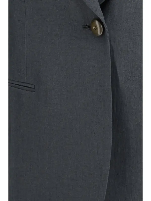 Giorgio Armani Single-breasted Linen Jacket With Peak Lapels - Gray
