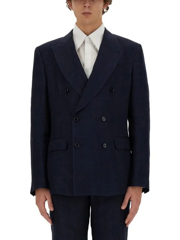 Dolce & Gabbana Double-breasted Linen Blazer - Blue