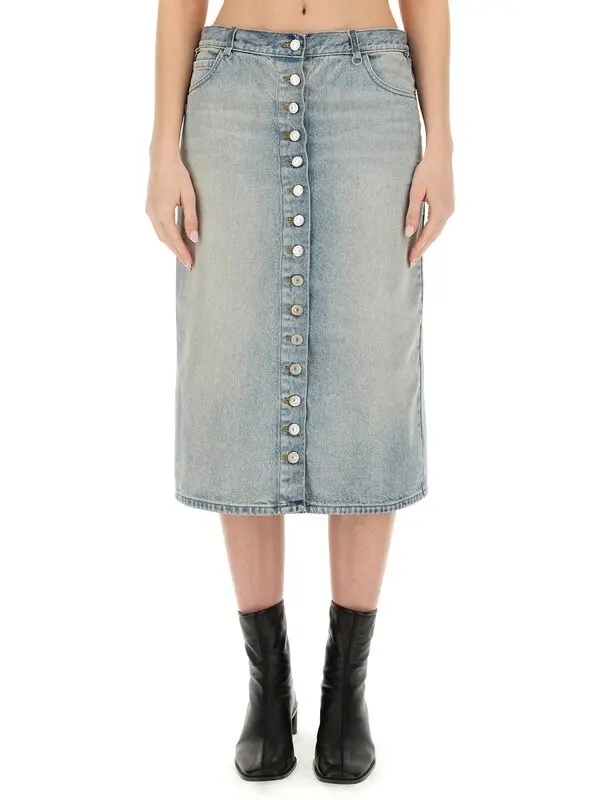 COURREGES Button-front Midi Skirt In Denim - Blue
