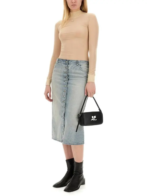 COURREGES Button-front Midi Skirt In Denim - Blue
