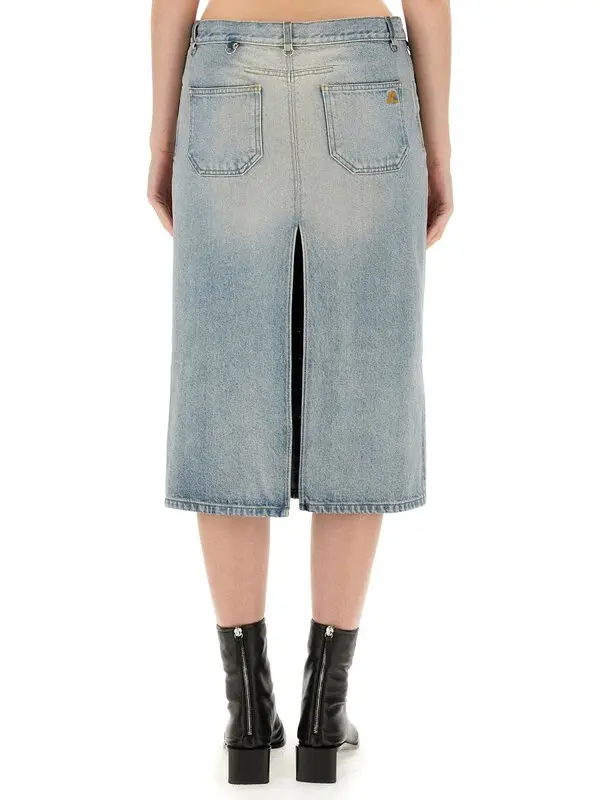 COURREGES Button-front Midi Skirt In Denim - Blue